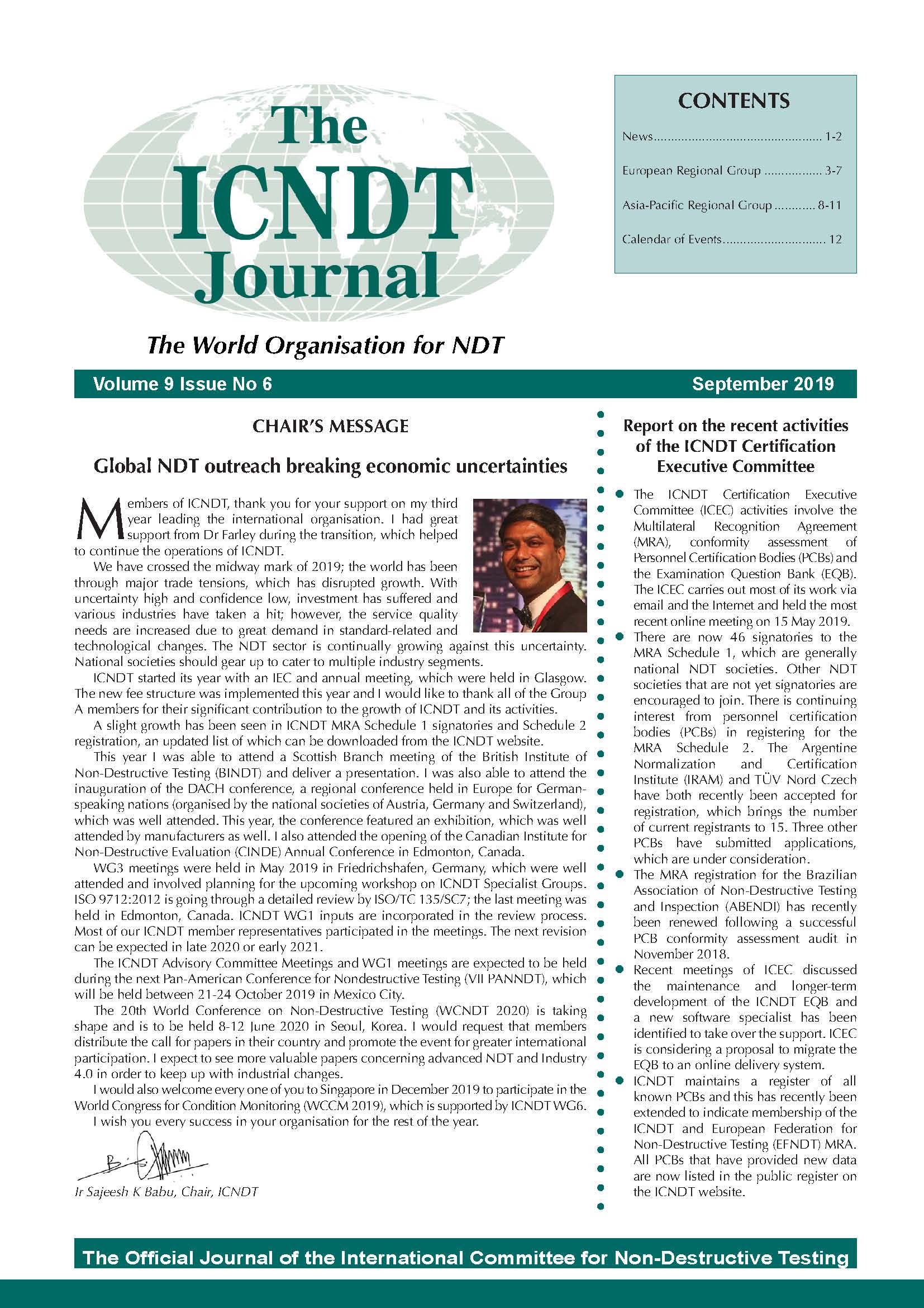 ICNDT Journal in September-国际会议和资讯-国际会议和资讯-中国机械工程学会无损检测分会