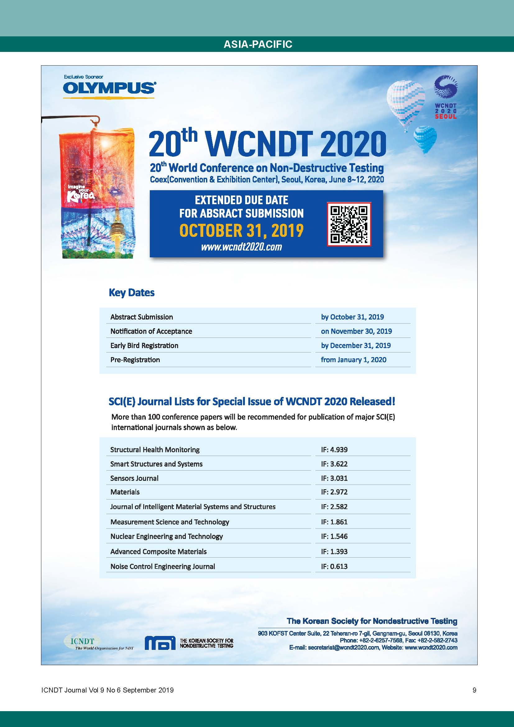 ICNDT Journal in September-国际会议和资讯-国际会议和资讯-中国机械工程学会无损检测分会